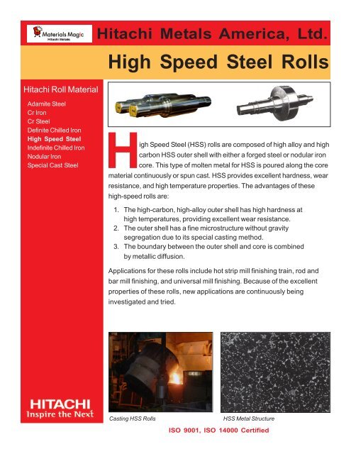 High Speed Steel Rolls - Hitachi Metals America, Ltd.