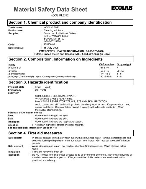 Material Safety Data Sheet - BiRite Foodservice Distributors