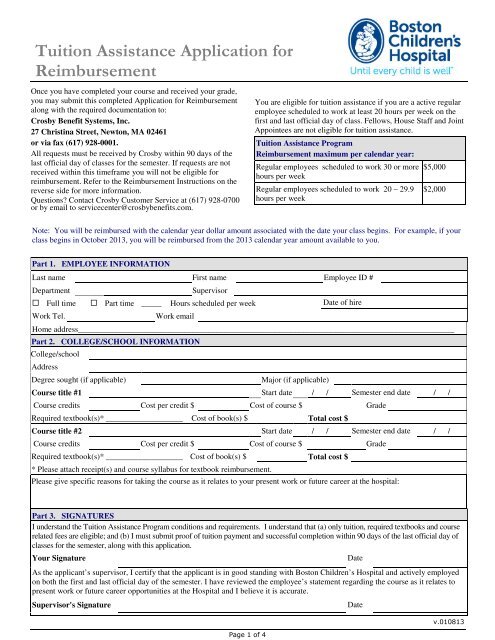 Tuition Assistance Application for Reimbursement - Crosby
