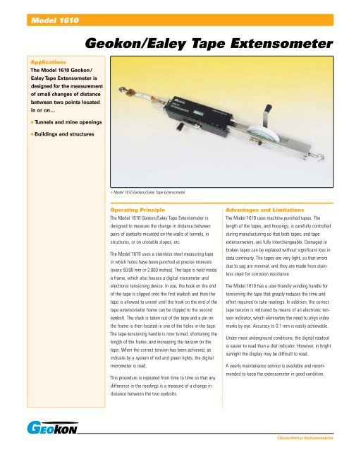 1610 Geokon/Ealey Tape Extensometer - Geokon, Incorporated