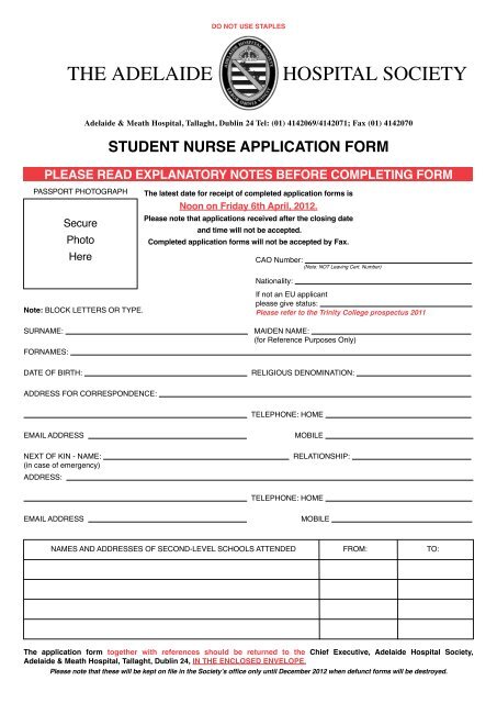 Student Nurse Application Form Please Read Explanatory Notes Before 