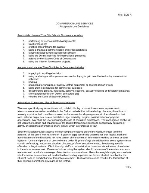 Acceptable Use Policy - Troy City Schools