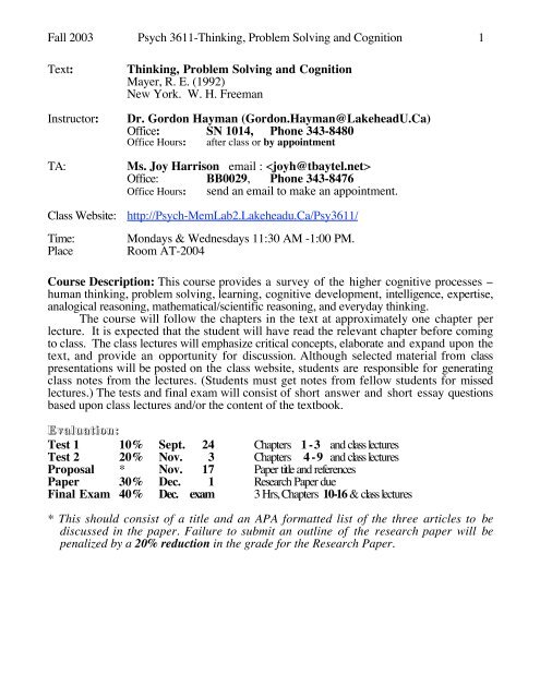 Problem Solving, Thinking & Cognition - Psychology