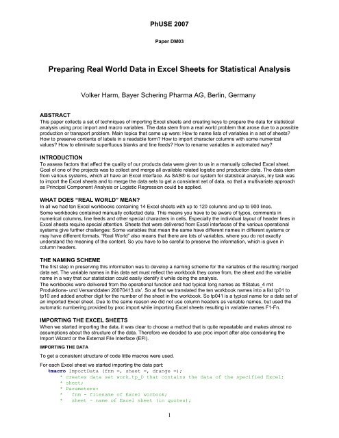 Preparing Real World Data in Excel Sheets for ... - PhUSE Wiki