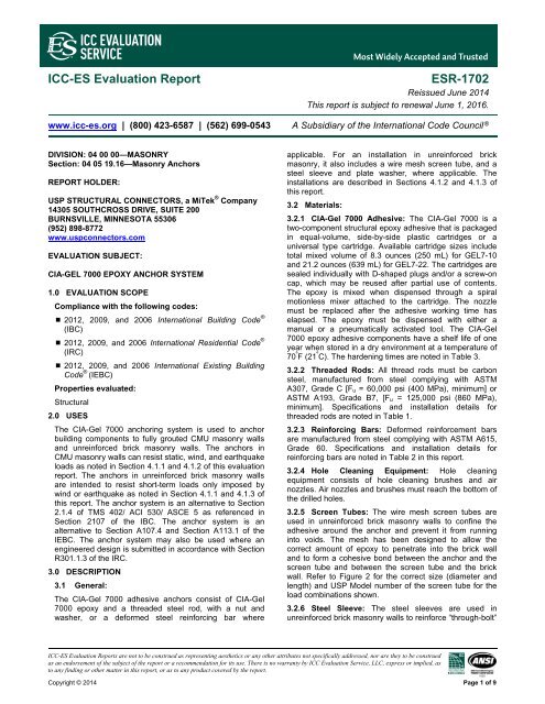 ESR-1702 - USP Structural Connectors - USP Connectors