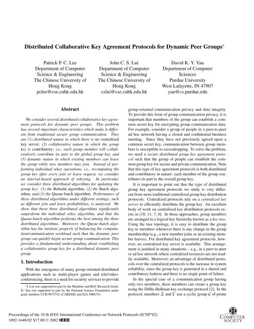 Key Agreement Protocols for Dynamic Peer Groups - ICNP