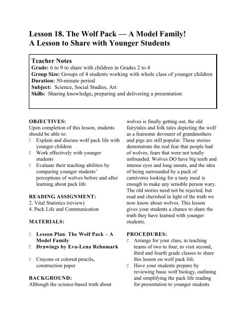 Lesson 18. The Wolf Pack â A Model Family! - Kids' Planet