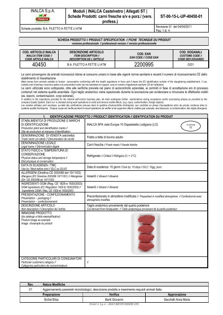 INALCA S.p.A. Moduli | INALCA Castelvetro | Allegati ST | Schede ...