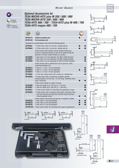 Optional Accessories for TESA MICRO-HITE plus M 350 ... - Teknikel