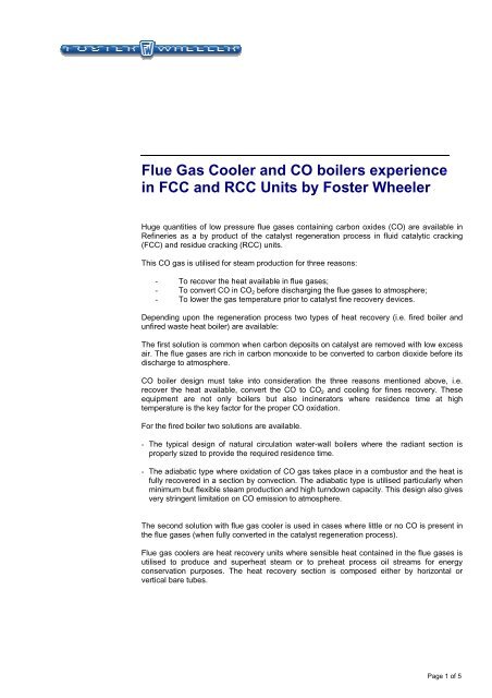 Flue Gas Cooler and CO boilers - Foster Wheeler Italiana