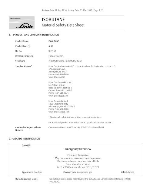 ISOBUTANE - (MSDS) - Linde Gases