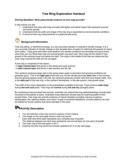 Tree Ring Exploration Handout - EI - Lehigh University