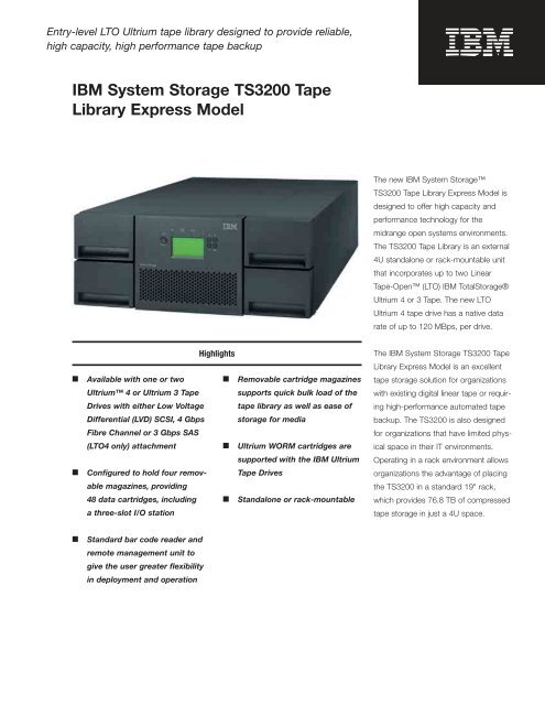 IBM System Storage TS3200 Tape Library Express Model