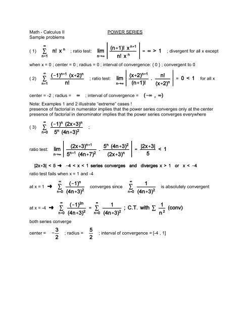 Math Calculus II POWER SERIES Sample Problems 1 Ratio Test math-calculus-ii-power-series-sample-problems-1-ratio-test