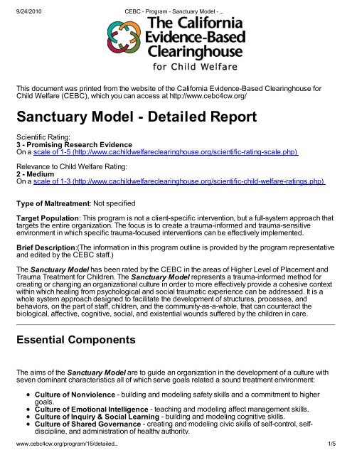 CEBC - Program - Sanctuary Model - Detailed Report