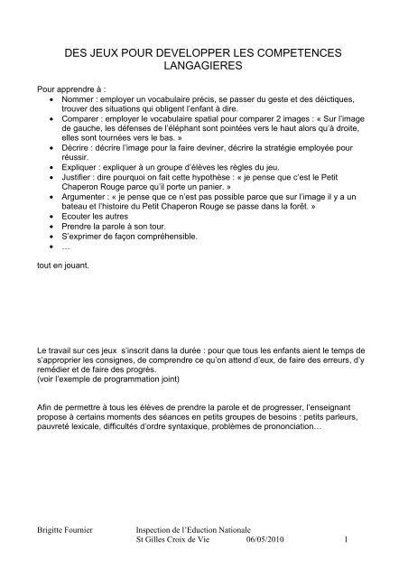 jeux de langage à l'école maternelle - Circonscription de St Gilles ...