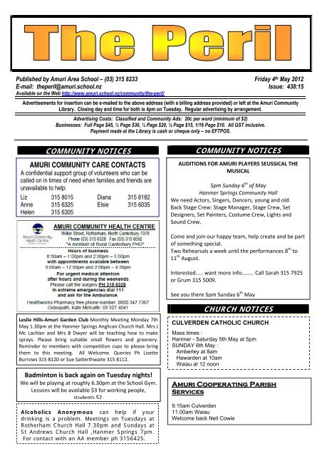 community notices community notices - Amuri Area School