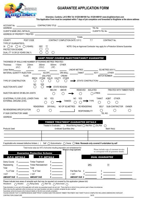 Guarantee Application Form PDF - Kingfisher Building Products