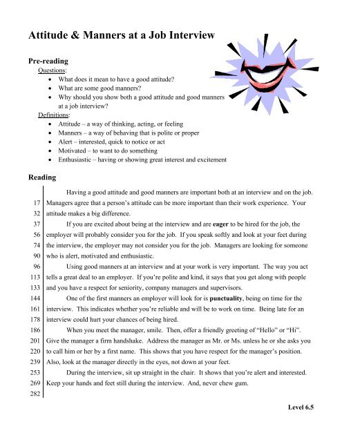 Attitude & Manners at a Job Interview - Marshall Adult Basic Education