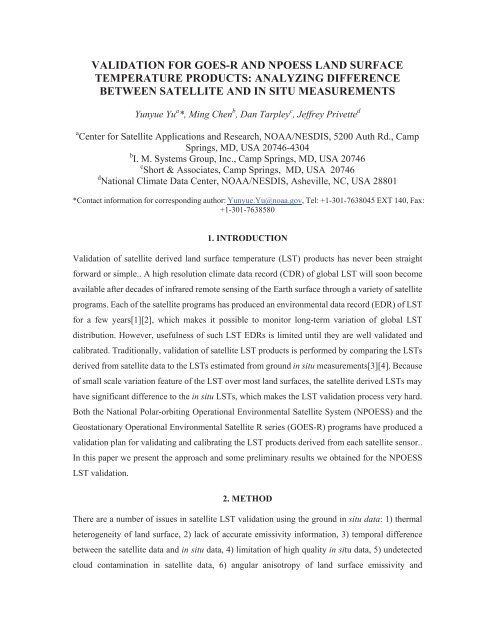 validation for goes-r and npoess land surface temperature products