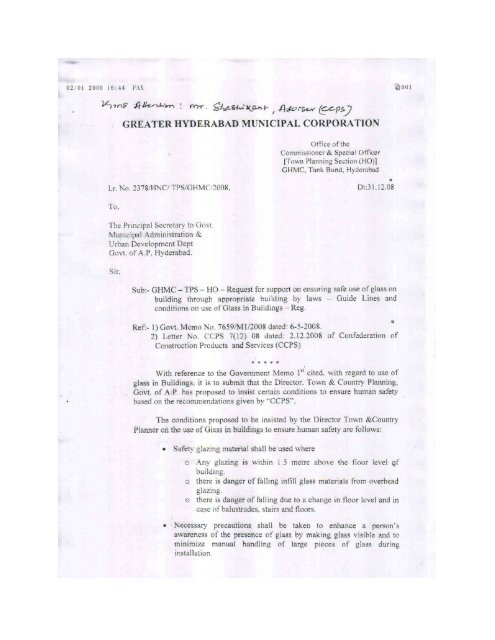 Greater Hyderabad Municipal Corporation letter dated 31.12.2008 Greater Hyderabad Municipal Corporation letter dated 31.12.2008