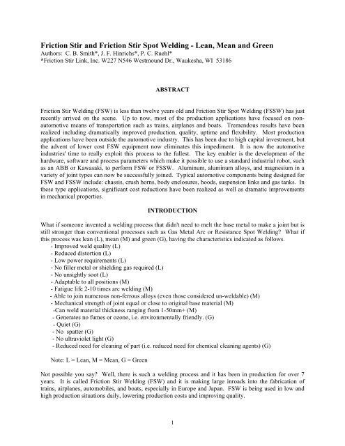 Friction Stir and Friction Stir Spot Welding - Lean ... - Friction Stir ...