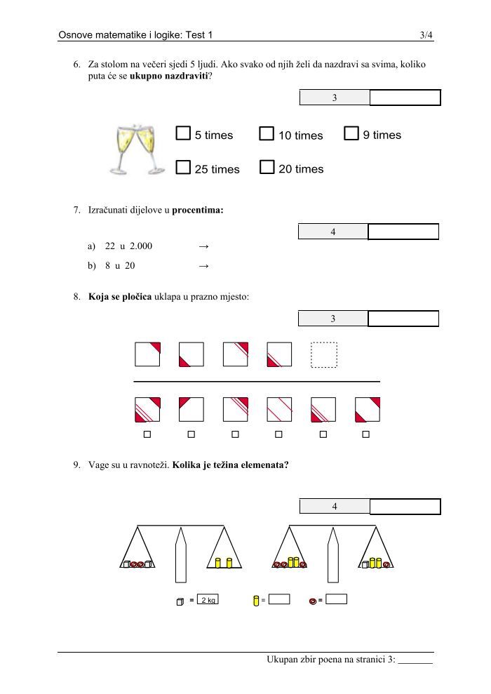 Matematika Test Osnove Matematika I Logike: Test 1 ProCredit