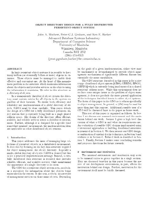 Object Directory Design For A Fully Distributed Persistent Object System
