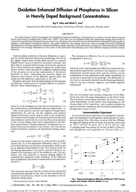 Oxidation Enhanced Diffusion of Phosphorus in Silicon in Heavily ...