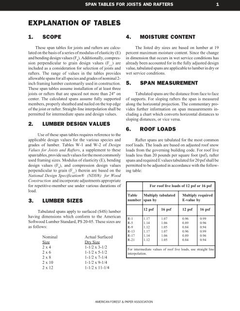 SPAN TABLES FOR JOISTS AN