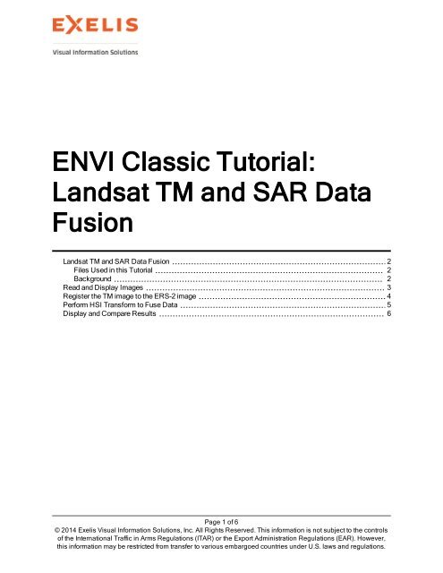 ENVI Classic Landsat TM and SAR Data Fusion - Exelis VIS