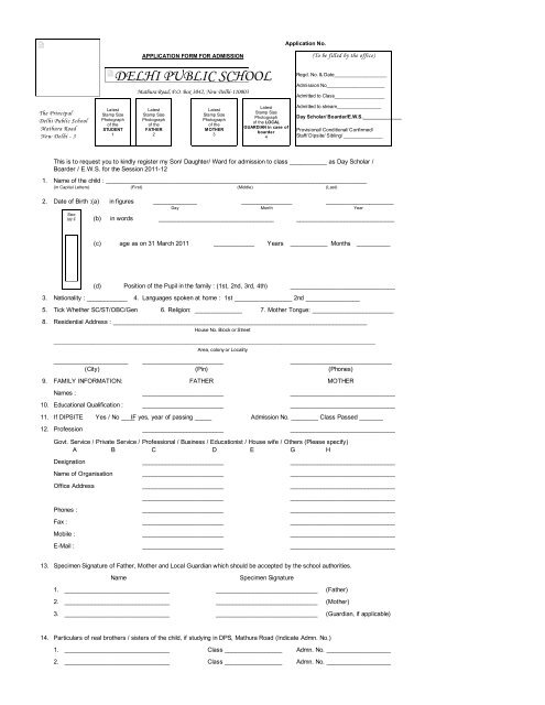 to download Admission Form - Delhi Public School, Mathura Road