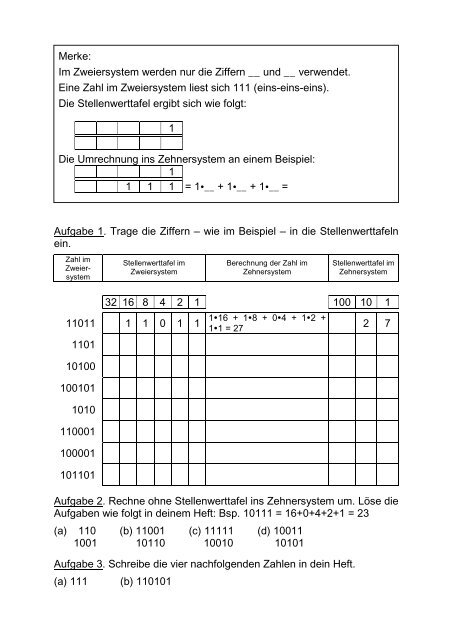 Arbeitsblatter Mathe Klasse 5 Zweiersystem