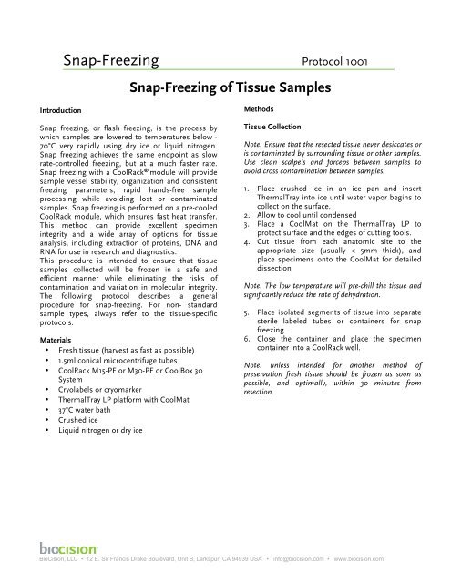 Snap Freezing Tissue Samples - BioCision
