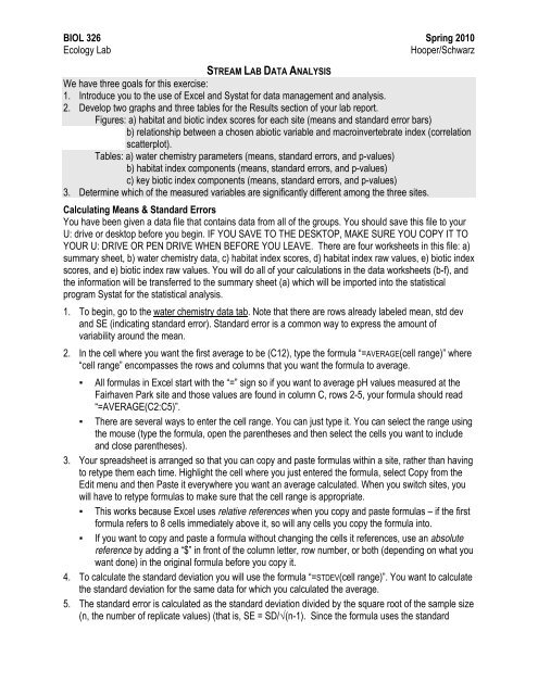 Stream Lab Data Analysis Instructions