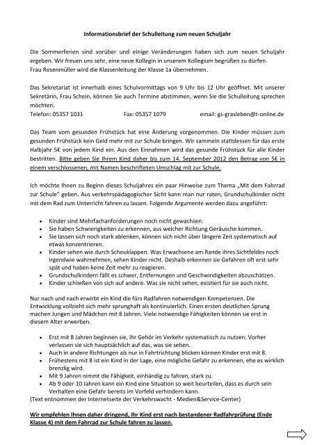 Informationsbrief der Schulleitung zum neuen Schuljahr Die ...