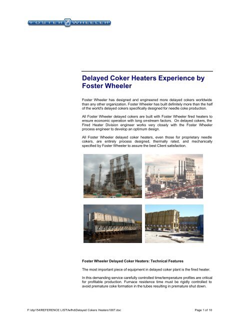 Delayed Coker Heaters - Foster Wheeler Italiana
