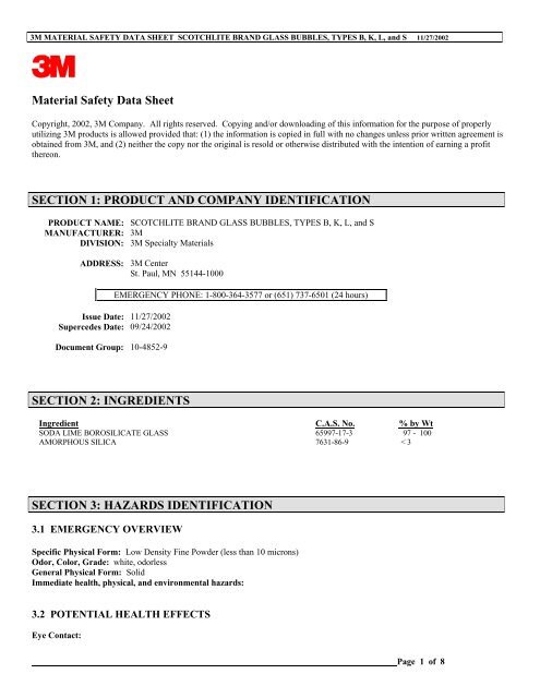 Material Safety Data Sheet SECTION 1 ... - Fiberglass Supply