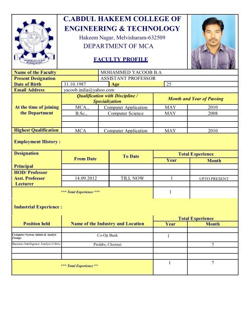 View full Profile - C Abdul Hakeem College of Engineering and ...