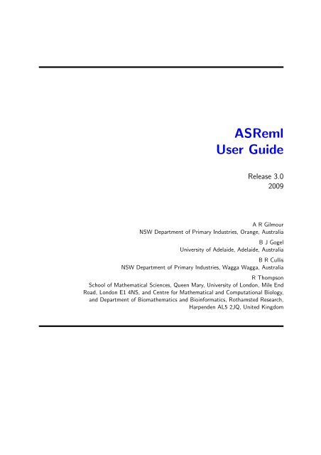 ASReml User Guide Release 3.0 - VSN International