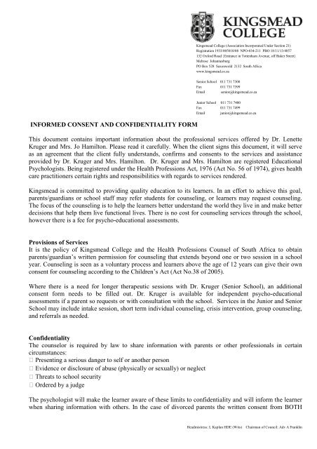 Informed Consent Form For Counseling