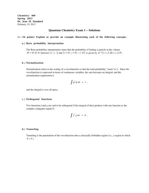 Quantum Chemistry Exam 1 â Solutions