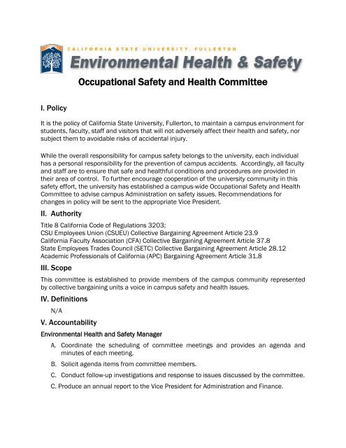 Occupational Safety and Health Committee - Risk Management and ...