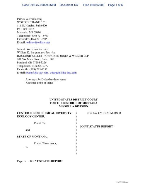 Joint status report to the Court - SalmonRecovery.gov