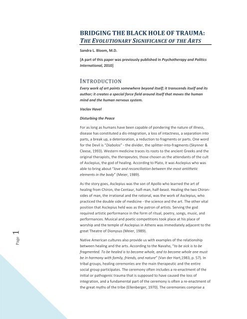 Bloom, S. L. Bridging the Black Hole of Trauma - The Sanctuary Model