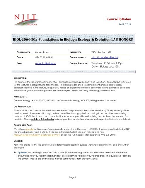 BIOL 206-H01: Foundations in Biology: Ecology & Evolution LAB ...