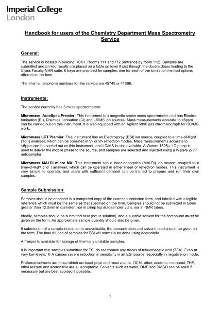 Mass Spectrometry Service Handbook