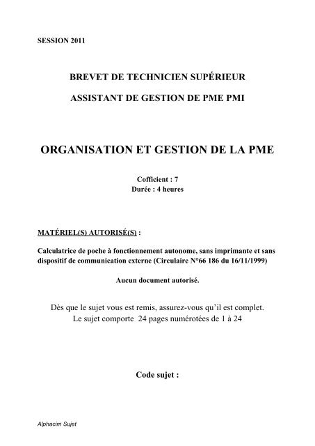 EDC Aphacim Sujet NoumÃ©a