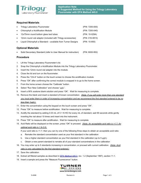 Using the Trilogy Laboratory Fluorometer with EPA ... - Turner Designs