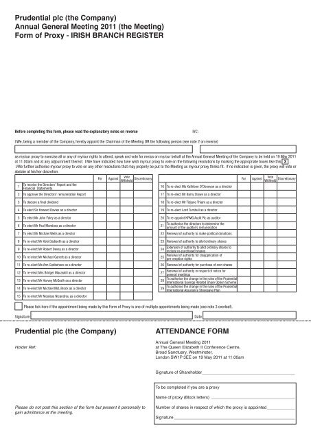 Form of Proxy - Prudential plc